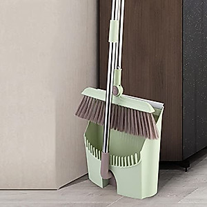 Broom and Dustpan Set, Kitchen Broom and Dustpan Set, Broom with Dustpan Combo Set, Dustpan and Broom Set Long Handle, for Indoor Outdoor Garage Kitchen Room Office Lobby Use