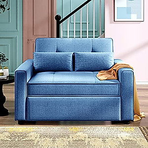 Merax 48 Inch Convertible Sleeper Bed, Multi-Functional Adjustable Sofa Couch Chair with Dual USB Ports and 2 Pillows, Blue_Linen