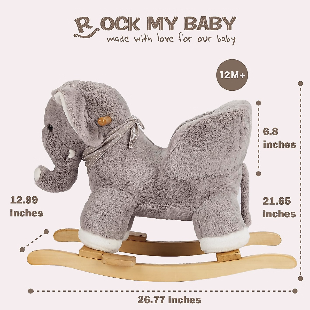 Rock My Baby Rocking Horse Elephant with Chair, Plush Stuffed Rocking Animals, Baby Rocker with Sweet Music, Animal Ride on for Girls and Boys 1 Year and up(Gray Elephant),CPC Certified