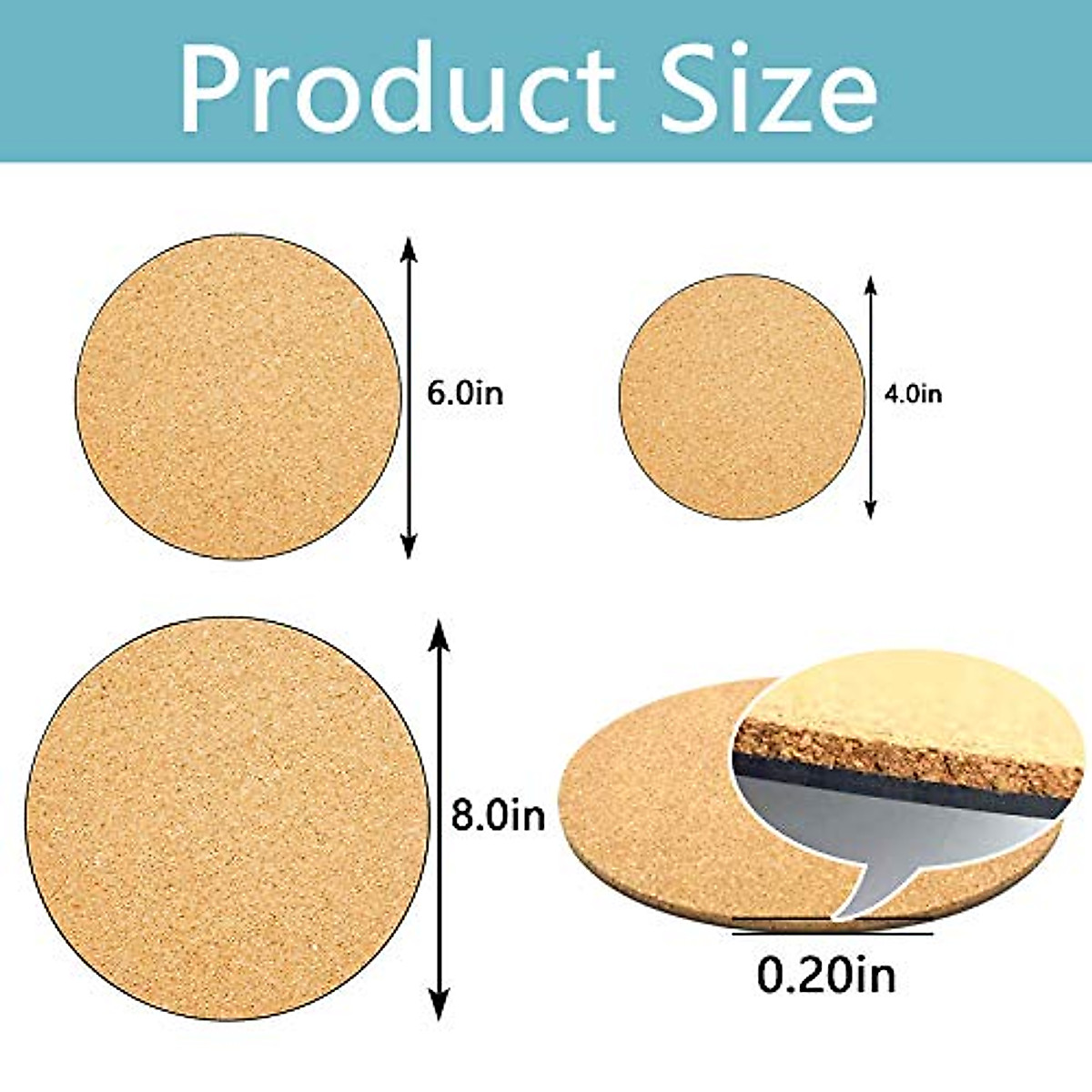 9 PCS 3 Sizes Cork Plant Mat Round Cork Plant Coasters-4/6/8 Inch DIY Cork Pad Plant Plate Pad for Gardening, Indoor and Outdoor Pots, DIY Craft Supplies