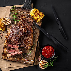 Knife Sets for Kitchen with Block, Bifixia 15 Pcs Knife Block Set with Built-in Sharpener, Dishwasher Safe, Anti-slip Handle, Knife Set with 6 Pcs Bonus Forks, Bronze Black