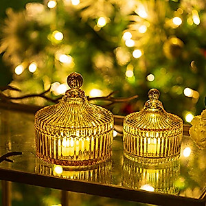 Glass Candy Dish with Lid European Style, Candy Jar Yurt, Glass Food Storage Organization Containers Bowls for Decorative Flour Cookie and Sugar, Amber, Small+Large