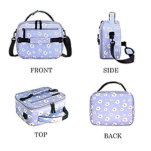 VENLING Insulated Lunch Bag for Work Floral Lunch Box for Women Men Teen Reusable Lunch Bags with Shoulder Strap Lunch Organizer Small Lunch Cooler Bag for Picnic Hiking Camping School,Blue Daisy