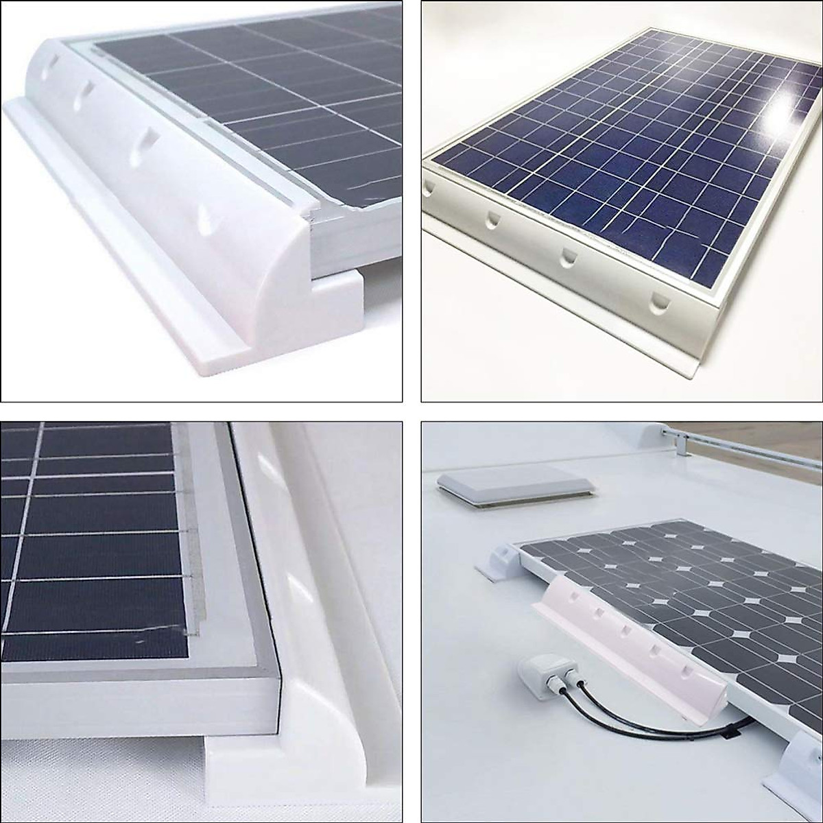 Cabilock 2pcs Solar Panel Side Mounting Brackets Marine Caravan Motorhome RV Solar Panel Side Mount Brackets Solar Panel Roof Installation Clamps White