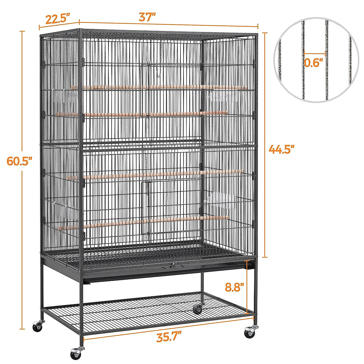 Yaheetech 60.5inch Extra Large Bird Cage Metal Parrot Cage Flight Cage for Cockatiels African Grey Quaker Green Cheek Sun Conure Medium Birds Parrots