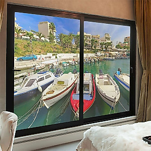 Teal Red Frosted Window Privacy Film Blackout Static Cling Removable Window Film Sun Blocking Anti UV Glass Film for Home Sliding Door Italy Summer Landscape Privacy Film 17.7Wx23.6L-inch x2 Pcs