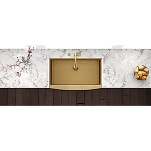 Ruvati Brass Tone 30-inch Apron-Front Matte Gold Stainless Steel Farmhouse Kitchen Sink - Single Bowl - RVH9660GG