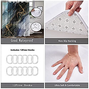 elepdfcd Marble Shower Curtain Set, Bathroom Accessories Sets,4 Piece Abstract Bath Decor with Rugs Complete Set, Non-Slip and Waterproof with 12 Hooks, Blue, Glod, Green