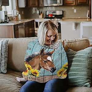 Funny Horse Baby Car Seat Covers, Nursing Cover Breastfeeding Scarf/Shawl, Infant Carseat Canopy, Stretchy Soft Breathable Multi-use Cover Ups, Farm Animals with Sunflower on Retro Wooden