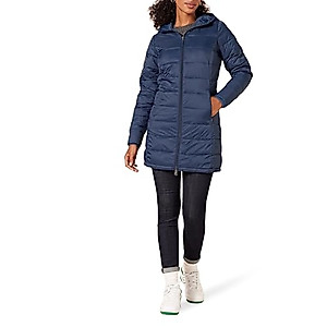 Amazon Essentials Women's Lightweight Water-Resistant Hooded Puffer Coat (Available in Plus Size), Navy, Large
