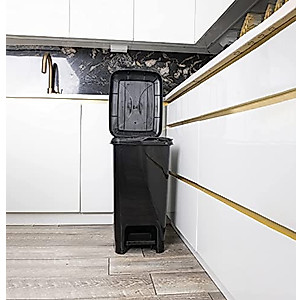 Superio Slim Pedal Trash Can, 64 Qt. (Black), Large Trash Can with Step-On Pedal, Durable Material Home and Kitchen Trash Can 16 Gallons