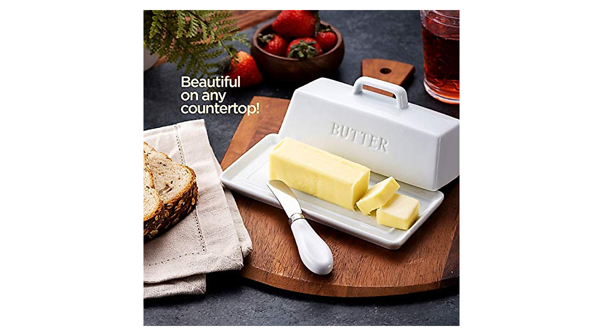Stylish Ceramic Butter Dish Set with Knife & Lid