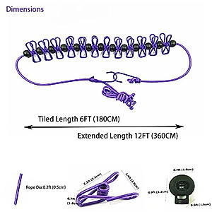 Adjustable Elastic Clothesline with Clips and Positioning Balls Portable Retractable Windproof Laundry Hanging Rope for Travel Camping Indoor Use Anti-Skid Washing Line with Drawstring Bag Purple