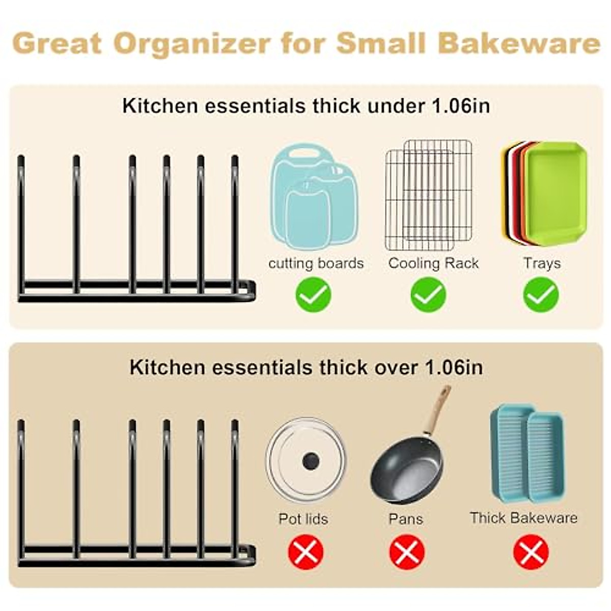 Fikoksol Cutting Board Organizer, [2-Pack] Cutting Board Holder Rack Baking Cookie Pan Sheets Cooling Small Racks Storage Stand for Kitchen Cabinet Countertop Bakeware Organizer 7.08 x 5.51 x 3.15 in