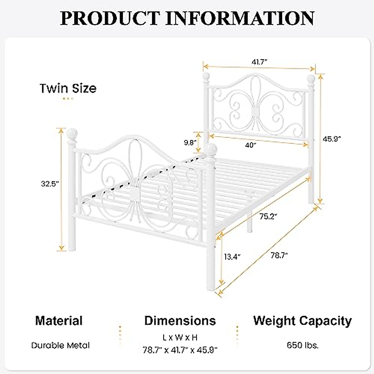 SHA CERLIN Twin Size Bed Frame for Kids,Metal Bed Frame with Butterfly Pattern Design Headboard & Footboard,No Box Spring Needed,Easy Assembly,White