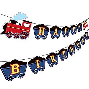 Train Birthday Party Banner Decorations, Railroad Steam Train Happy Birthday Sign Transportation Vehicle Party Garland Supplies