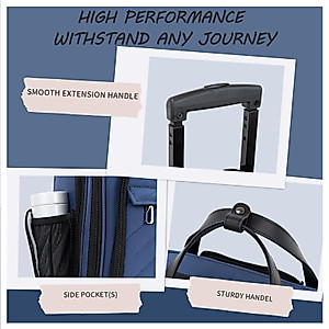 VANKEAN Carry On Underseat 16-inch Multi-functional Underseater Lightweight Overnight Suitcase with Wheels, Roller Case for Men Women Travel Business, Blue