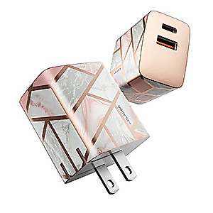 i-Blason Fast USB C Wall Charger, 20W PD 3.0 USB Foldable Compact Power Adapter with 2-Port Compatible with iPhone 14/ iPhone 13/iPhone 11/MagSafe Charger/iPad/Samsung Galaxy S23 (Marble)