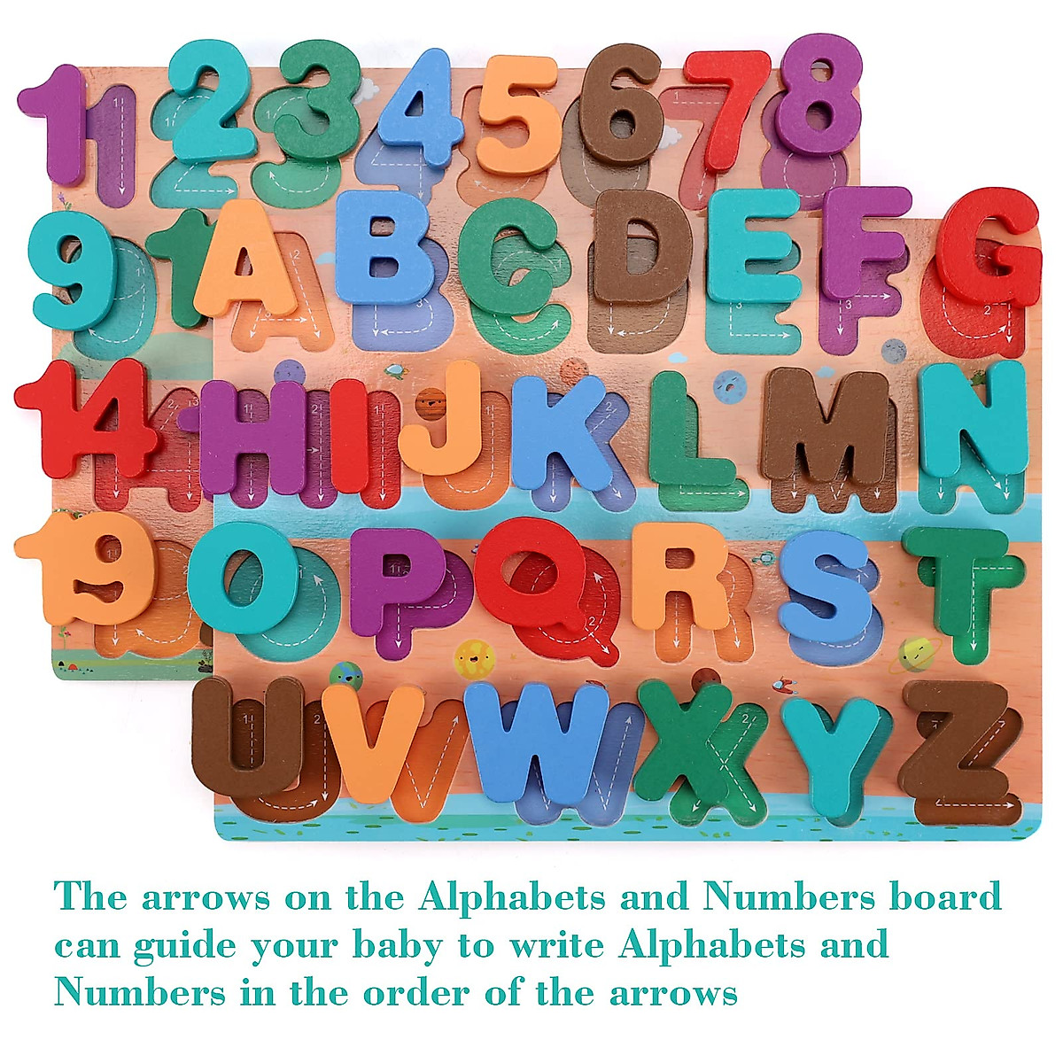 Wooden Alphabet and Number Puzzles (2 Pack), Toddler Puzzles Toys, Educational Learning Toy for Kids Boys and Girls and Preschoolers, Color Recognition, Motor Skills Matching Game