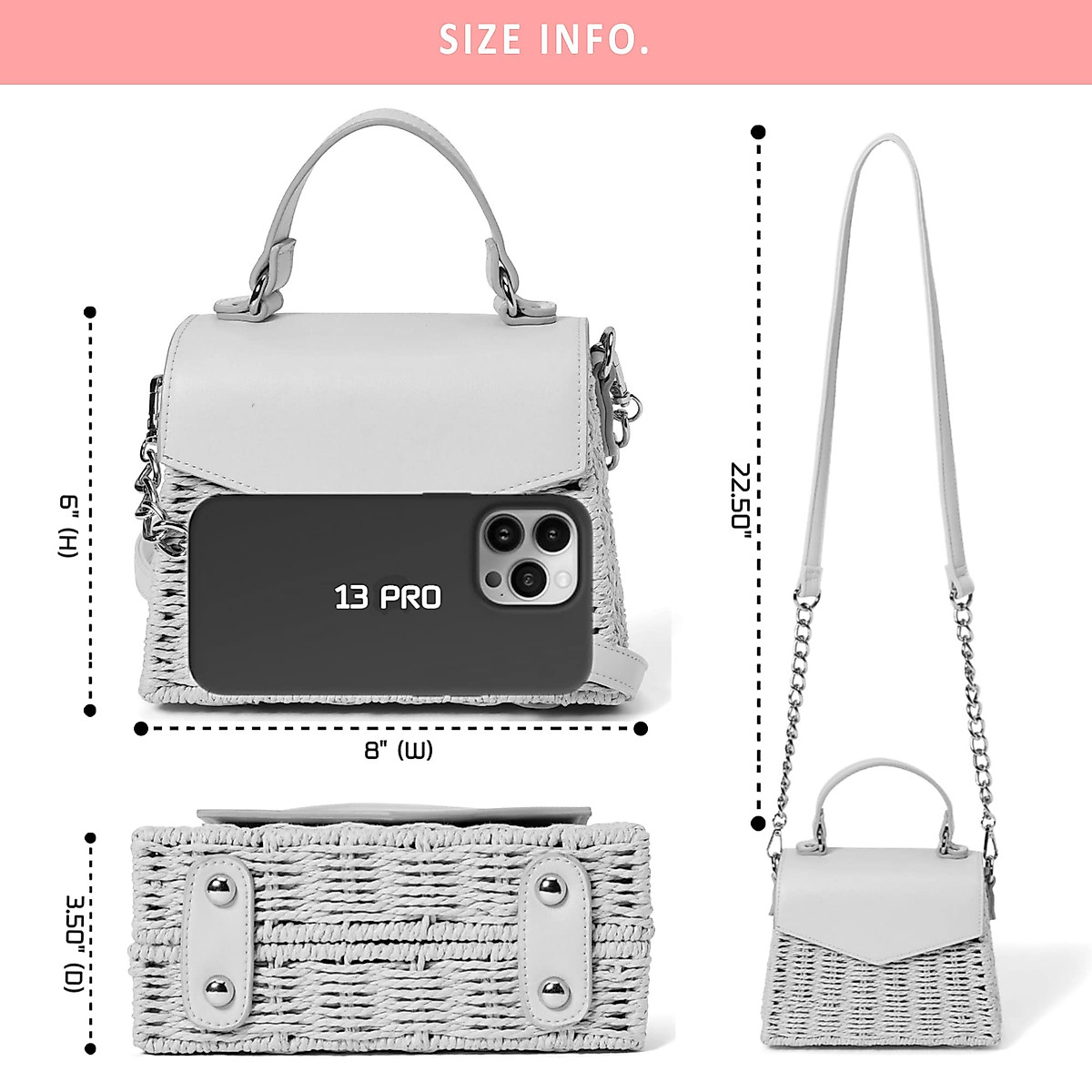 Like Dreams Fashion Chic Woven Straw Crossbody for Women Gold Chain Link Inner Plaid Fashion Summer Purse (Taupe)