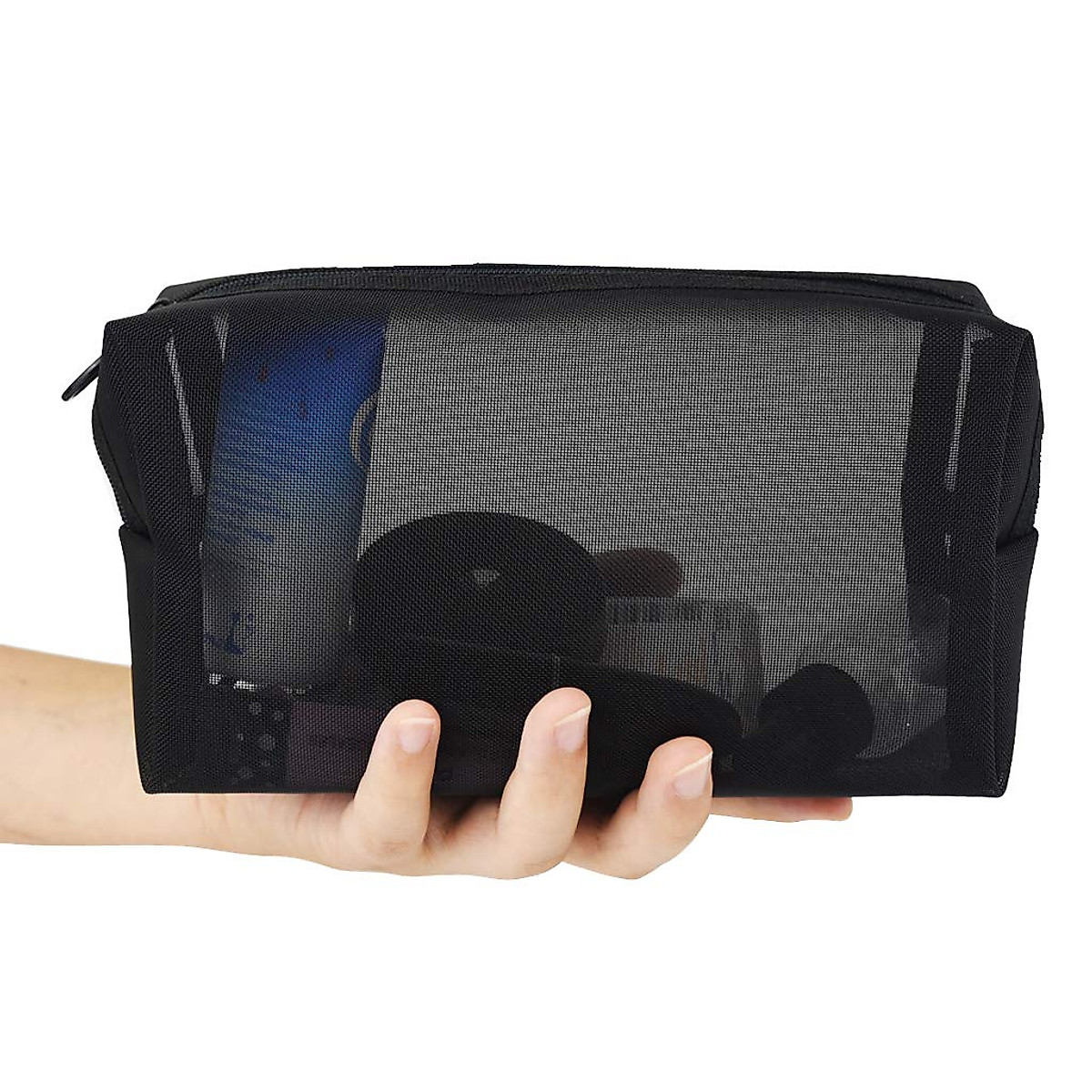 yeabwps 4 Pieces Portable Mesh Cosmetic Bags Breathable Makeup Bags Black Mesh Zipper Pouch for Home Offices Travel Accessories Organizer, 2 Sizes