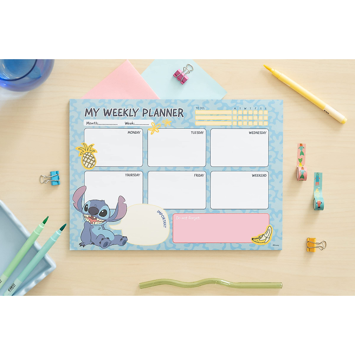 Grupo Erik Disney Stitch Tropical Weekly Planner A4 | Desk Calendar | Family Calendar | 54 Tear Off Pages | Organiser Planner | Weekly Planner Pad Tear Off | Stitch Disney Gifts