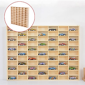 Gralara Wood Car Display Rack Toy, Book Organizer Shelf Shelves,Storage,Toys Storage Stand Organizer for Doll,Diecast Car,Collectibles Counter Store, 66 grids