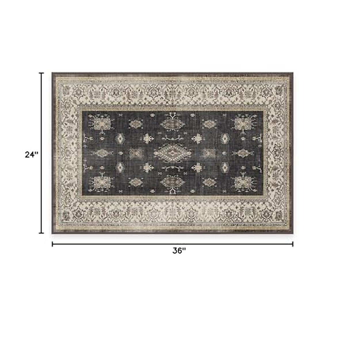 RUGGABLE Verena Washable Rug - 2x3 Rug - Machine Washable Vintage Area Rug for Dining Room, Kitchen, Living Room, and Bedroom - Non-Slip Pad - Stain & Water Resistant (Standard Pad) - Dark Wood 2'x3'