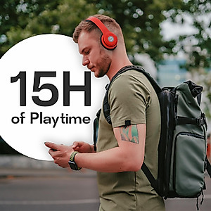 iJoy Wireless Over-Ear Bluetooth Headphones - Wireless and Wired Foldable Headset with Built-in Microphone, FM, Micro SD Card Slot, Touch Controls - Audifonos Auriculares Inalambricos (Red)