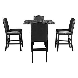 Bellemave Counter Height Dining Table Set with Storage Shelf 5 Piece Bar Height Faux Marble Table and Chairs Dinning Room Breakfast Table Set Pub Table and Chairs Set of 4, Black Chair+Black Table