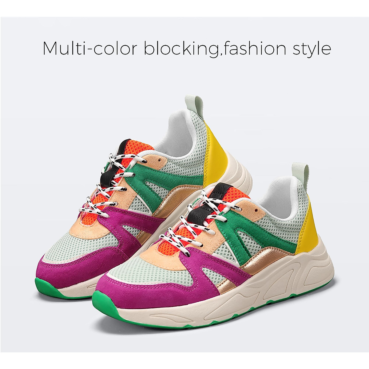 LUCKY STEP Women‘s Fashion Cusual Sneakers Platform Classic Leopard Walking Tennis Travel Shoes Chunky Colorful Lifestyle Sneakers(Fuchsia/Green,8.5B(M) US)