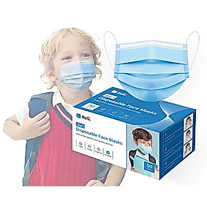 Reli. Kids Face Mask (50 Masks) Kids Disposable Face Mask for Children - 3 Layers - Small Size, Breathable - Ear Loop Face Mask for Kids/Children - 50 Pack Pc (Blue)