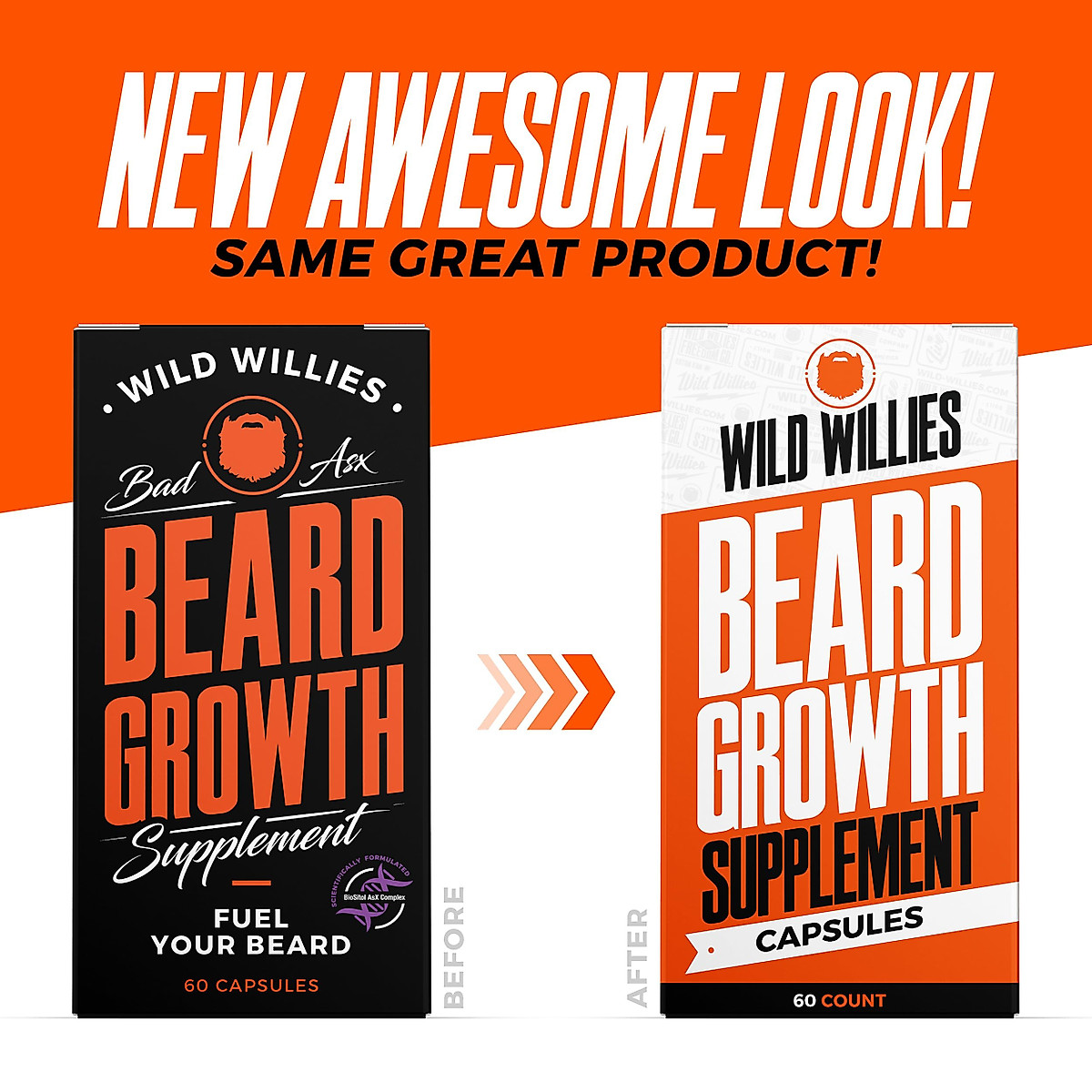 Wild Willies Beard Growth Vitamins Supplement Beard Growth Pills for Fuller & Thicker Beard, Formulated with Biositol Complex & 19 Hair Grooming Nutrients - 60 Capsules