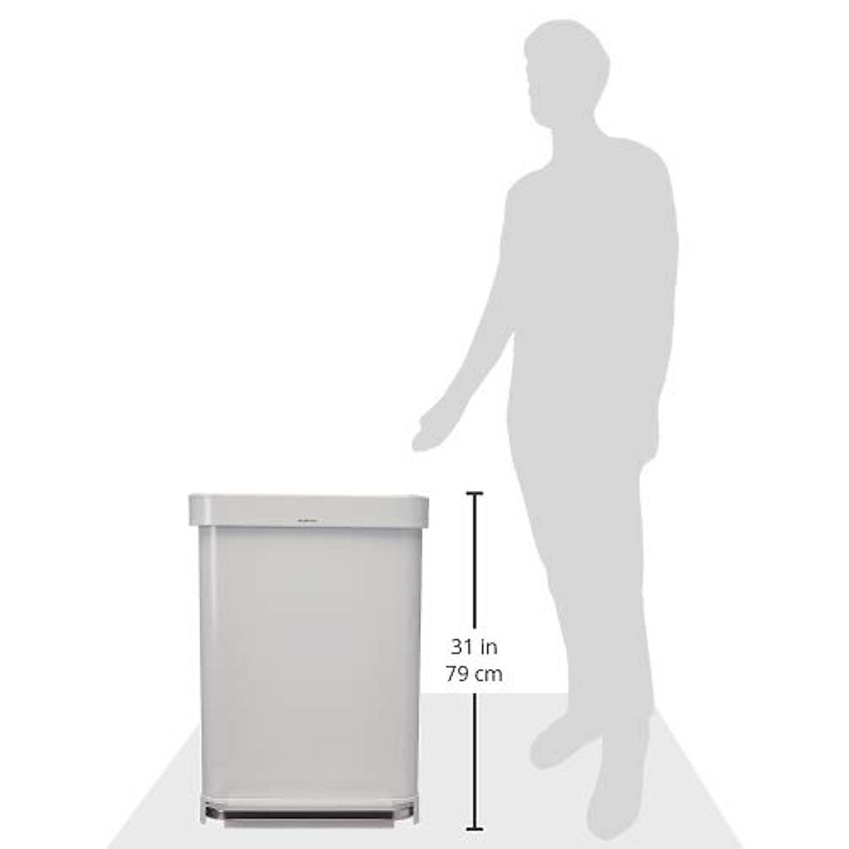 simplehuman 55 Liter Rectangular Kitchen Step Soft-Close Lid, White Stainless Steel Trash can