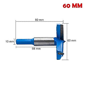 TOOLSTAR Forstner Drill Bits, Boring Carbide Drill Bits 60mm Blue Woodworking Hole Saw Power Rotary Cutting Tool for Wood Plastic Plywood （Pack of 1）