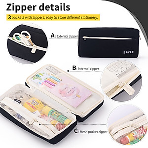 EASTHILL Big Capacity Pencil Case Pencil Pouch School Supplies for College Students Office Simple Stationery Pencil Holder Bag Teen Girls Women-Black