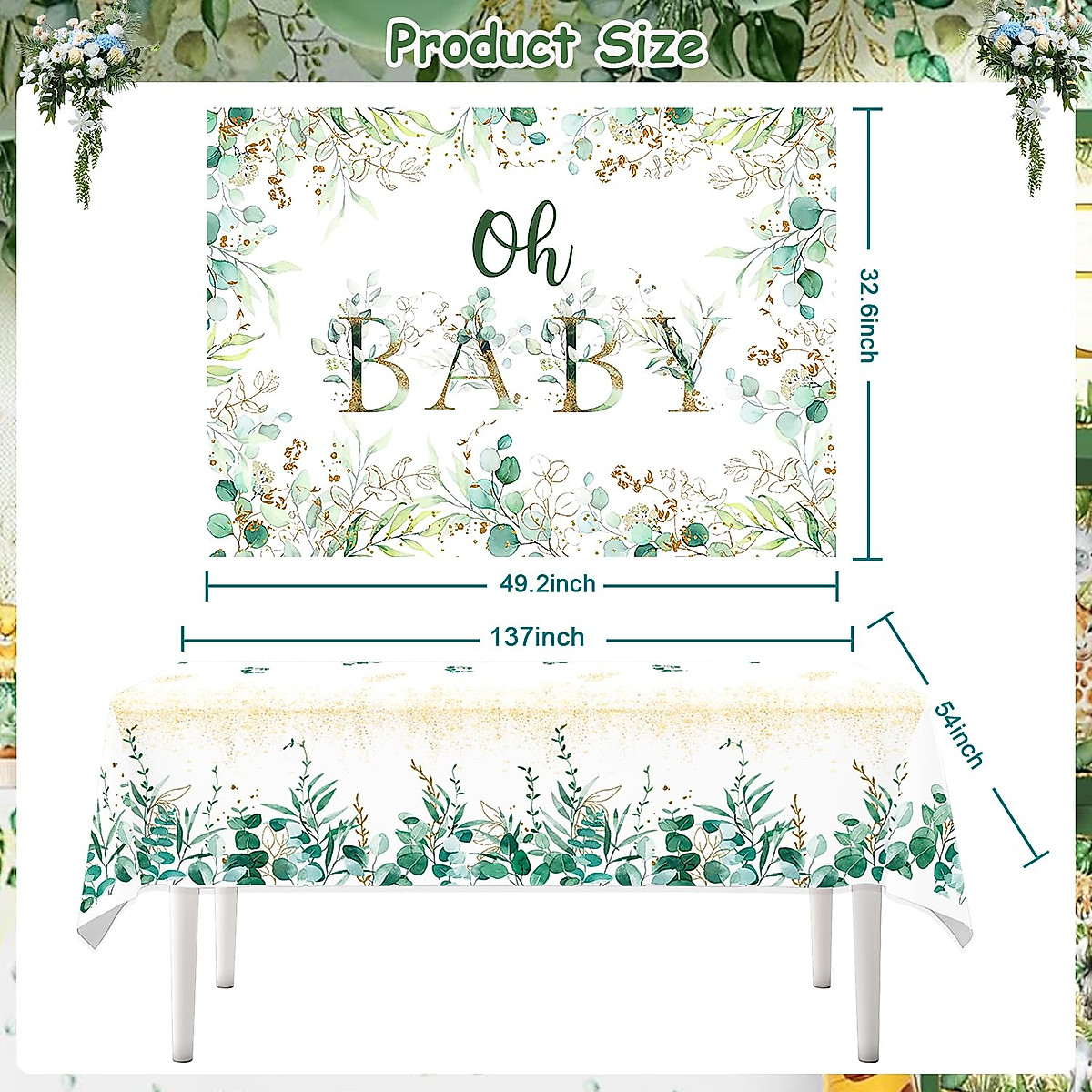 Sage Green Baby Shower Decorations, Neutral Baby Shower Party Decorations for Boy Girl with Oh Baby Backdrop, Tablecloth, Cake Topper, Balloon Garland, Dots Banner for Woodland Safari Gender Decor