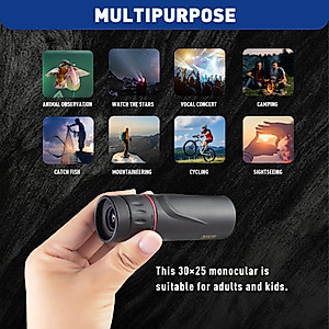 HDAJY Mini Monocular Telescope, Upgrade 30 x 25 HD Monoculars for Adults High Powered, Be Used for Stargazing, Hunting, Black