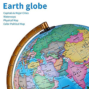 TTKTK Illuminated World Globe(Dia 8-Inch) for Kids with Wooden Stand 7 in 1- Night View Stars Map Constellation Globe with Detailed Colorful World ,Built-in LED Bulb, Educational Gift, 8 inch