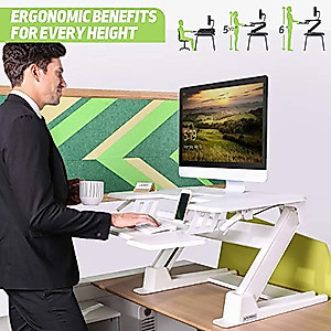 [Upgrade]Eureka Ergonomic V2 Sit To Stand Desk Converter, 36'' Height Adjustable Standing Desk Risers Converters Desktop Stand Computer Workstation Home Office Computer Desk with Keyboard Tray - White