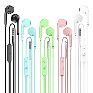 Earbuds Wired with Microphone Pack of 5, Noise Isolating Wired Earbuds, Earphones with Powerful Heavy Bass Stereo, Compatible with Any Devices with 3.5mm Interface