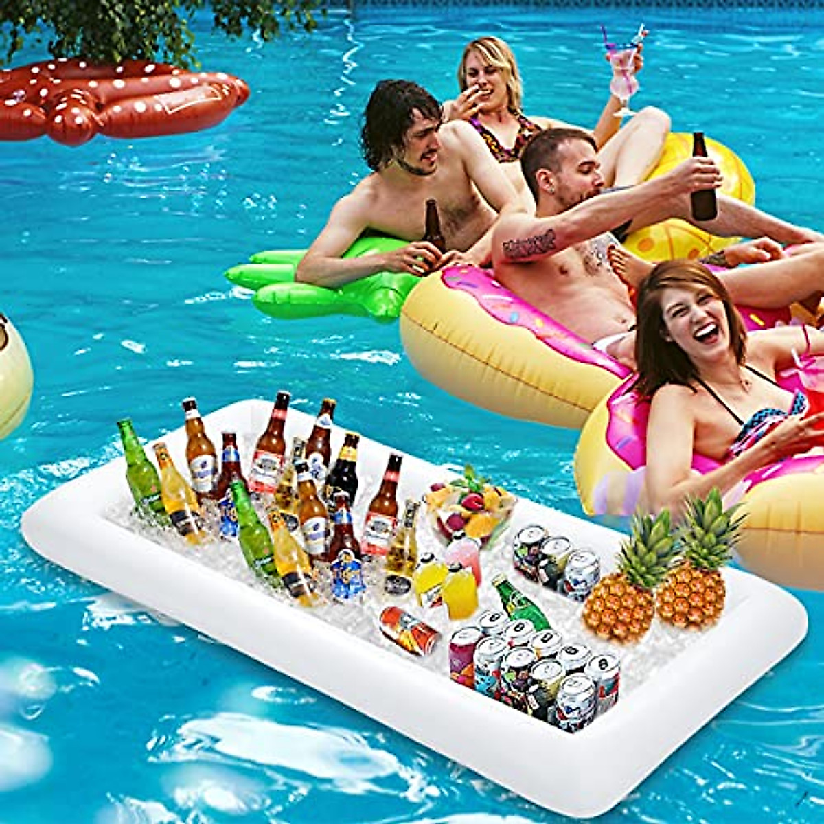 MorTime 4 PACK Inflatable Ice Serving Bar, 53"x25" Pool Party Buffet Drink Cooler, Ice Tray Food Drink Containers for Summer Parties