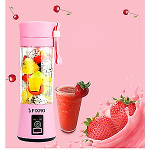 Portable Blender, Personal Blender for Smoothies and Shakes, Mini Fruit Juicer Cup Blender, Kitchen Personal Size Blender with USB Rechargeable, 380ml Traveling Fruit Juice, Veggie, Milk 6-3D Blades (Pink)