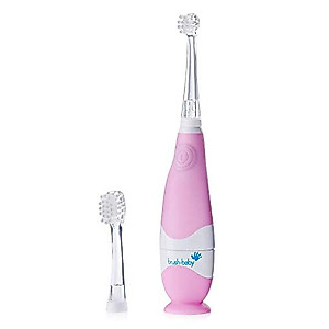 brush-baby BabySonic Infant and Toddler Electric Toothbrush for Ages 0-3 Years - Smart LED Timer and Gentle Vibration Provide a Fun Brushing Experience - Includes 2 Sensitive Brush Heads (Pink)