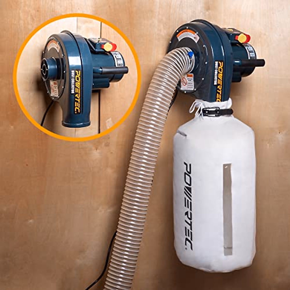 POWERTEC DC5370 Wall Mounted Dust Collector with 2.5 Micron Filter Bag | 537 CFM