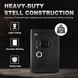 TIGERKING Heavy Duty Large Safe Box, 2.05 Cub Home Safe with Touch Screen Keypad & Built-in Lock Box, Digital Safe for Home Office Money Jewelry Documents Gun