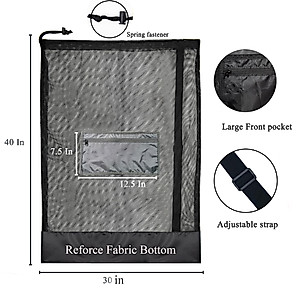 Rudmox Extra Large Mesh Ball Bag, Holding Basketball, Baseball, Swimming Gear or Beach Toy with Shoulder Strap Bottle Holder and Adjustable Shoulder Strap for Sports Team and Coach (Black)