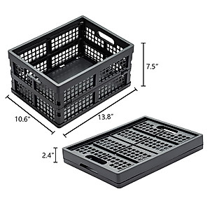 Eslite 16L Collapsible Storage Crates,Folding Plastic Crates for Storage,Pack of 4,Gray