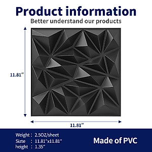 Art3dwallpanels 33 Pack 3D Wall Panel for Interior Wall Décor, PVC Textured Wall Panels, 3D Wallpaper Modern Wall Tiles, Black