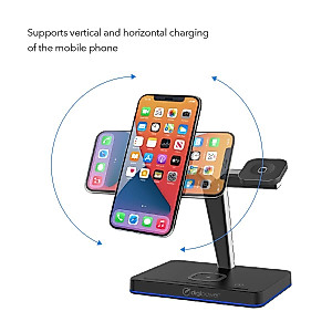 Digipower Wireless Charger - 3 in 1 Magnetic Charging Station - Fast Wireless Charger Stand for iPhone 14/13/12/Pro/Max, for Apple Watch 7/6/5/4/3/2/SE, AirPods 3/2/Pro